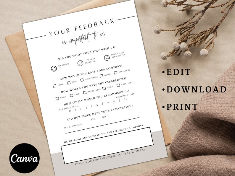 Editable Feedback Form Guest Airbnb Host VRBO Canva - Etsy