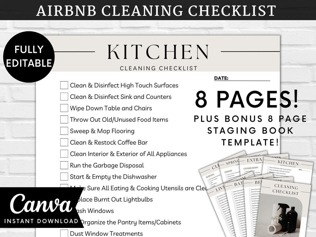 Editable Cleaning List, Vacation Rental Cleaning Template, Cleaning ...