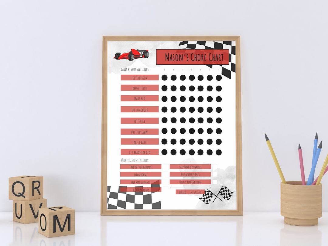 EDITABLE Race Car Chore Chart, Printable Reward Chart, Behavior Chart ...