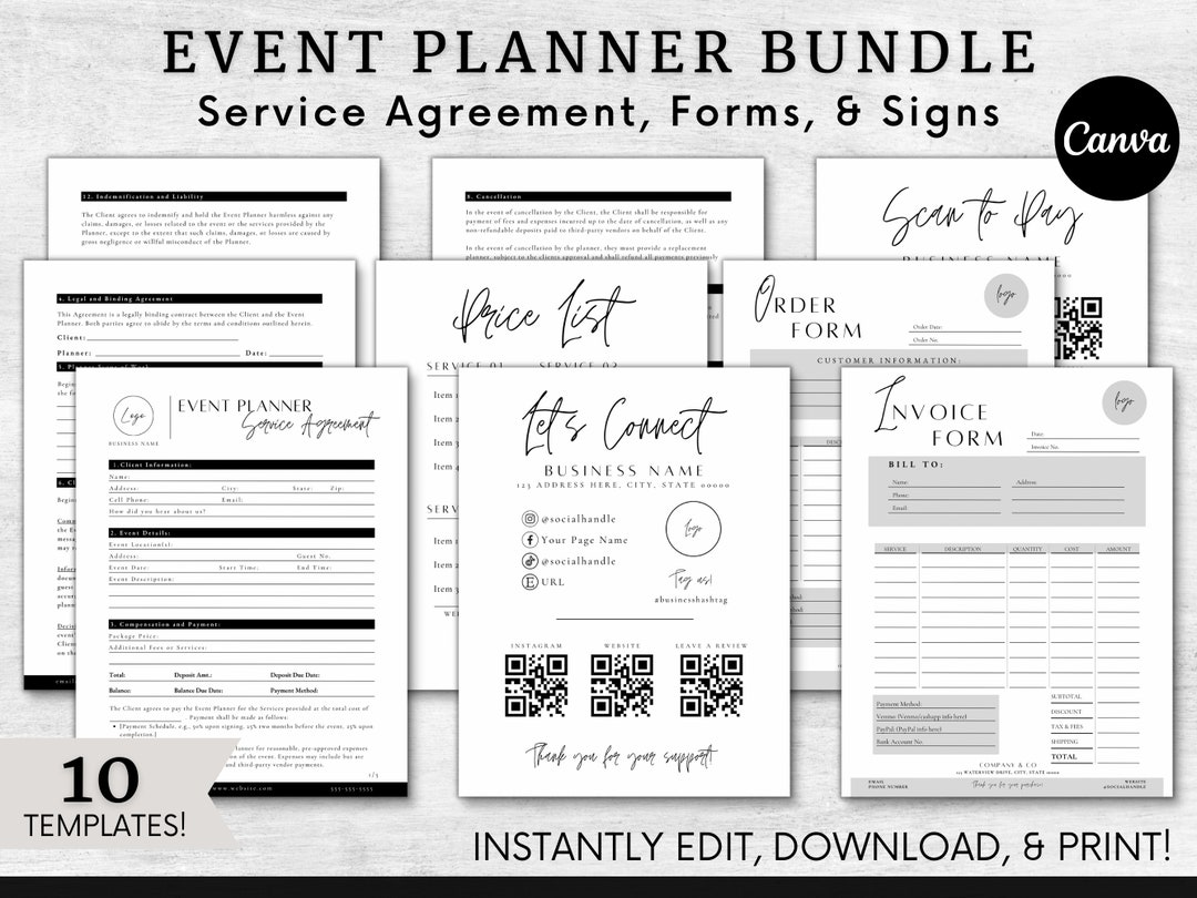 Wedding and Event Planner Contract Template, Editable Wedding Planning ...