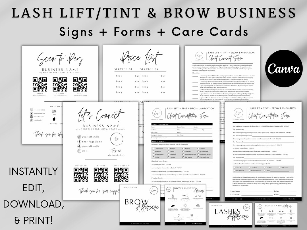Editable Lash Lift and Brow Lamination Templates, Lash Intake and ...