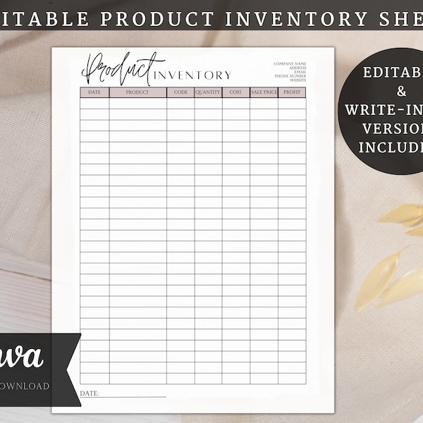 Canva Inventory Sheet - Etsy