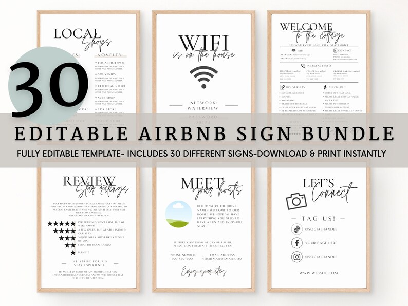 Airbnb Sign Bundle Template Airbnb Signage Signs for Rental - Etsy
