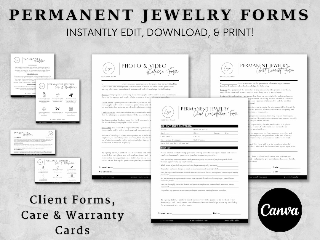 Permanent Jewelry Template Forms, Permanent Jewelry Business Starter ...