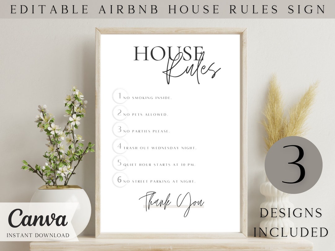 Airbnb House Rules Sign Bundle Template, Editable Airbnb, Signs Rental ...