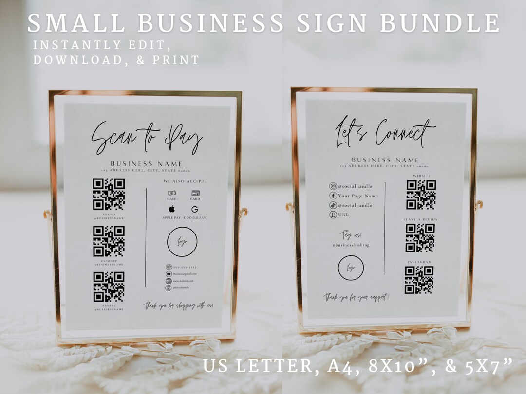 QR Code Sign Template, Social Media Sign Template, Small Business Sign ...