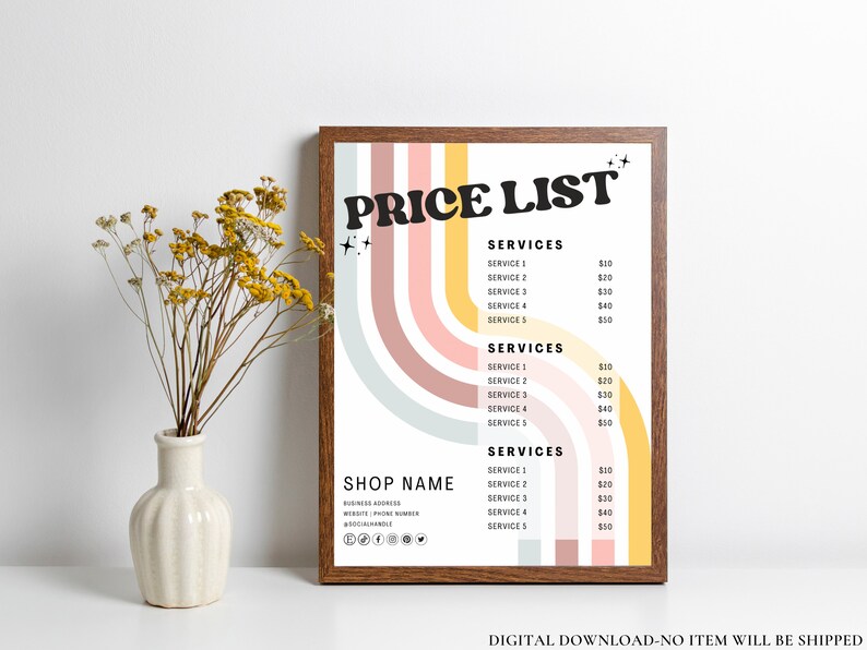 Retro Price List Template Editable Canva Printable Spa Salon - Etsy