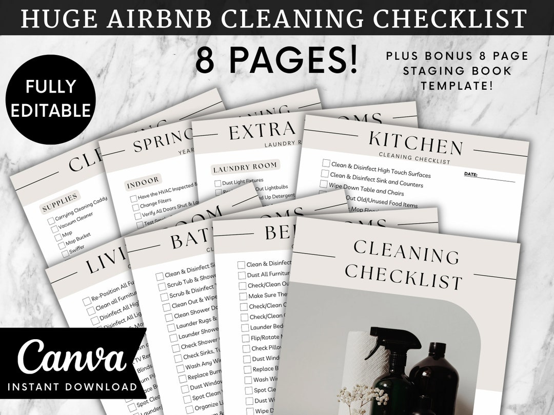 Editable Cleaning List, Vacation Rental Cleaning Template, Cleaning ...