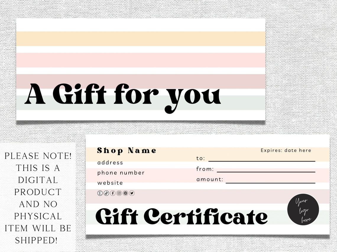 Retro Gift Certificate Template DIY Printable Gift Voucher - Etsy