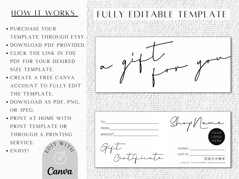 Gift Certificate Template Printable Gift Voucher Editable - Etsy