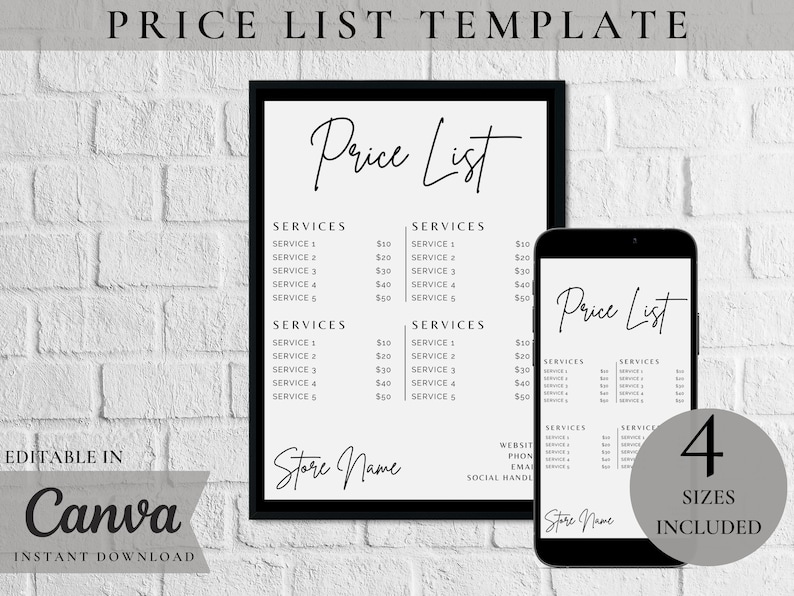Price List Sign Editable Price List Sign Printable Beauty - Etsy