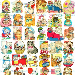 Vintage Printable Kitty Cat Happy Birthday Collage Sheets Fussy Die ...