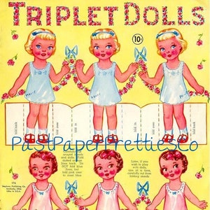 Vintage Triplet Paper Dolls Cute Sibling Girls Cut-outs 1947 PDF ...