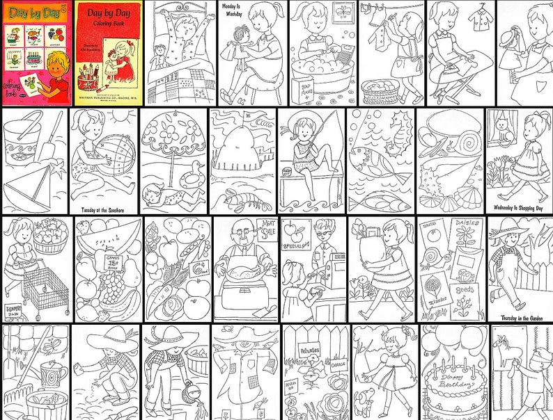 Vintage Printable Coloring Book Pages Day by Day C. 1962 PDF - Etsy
