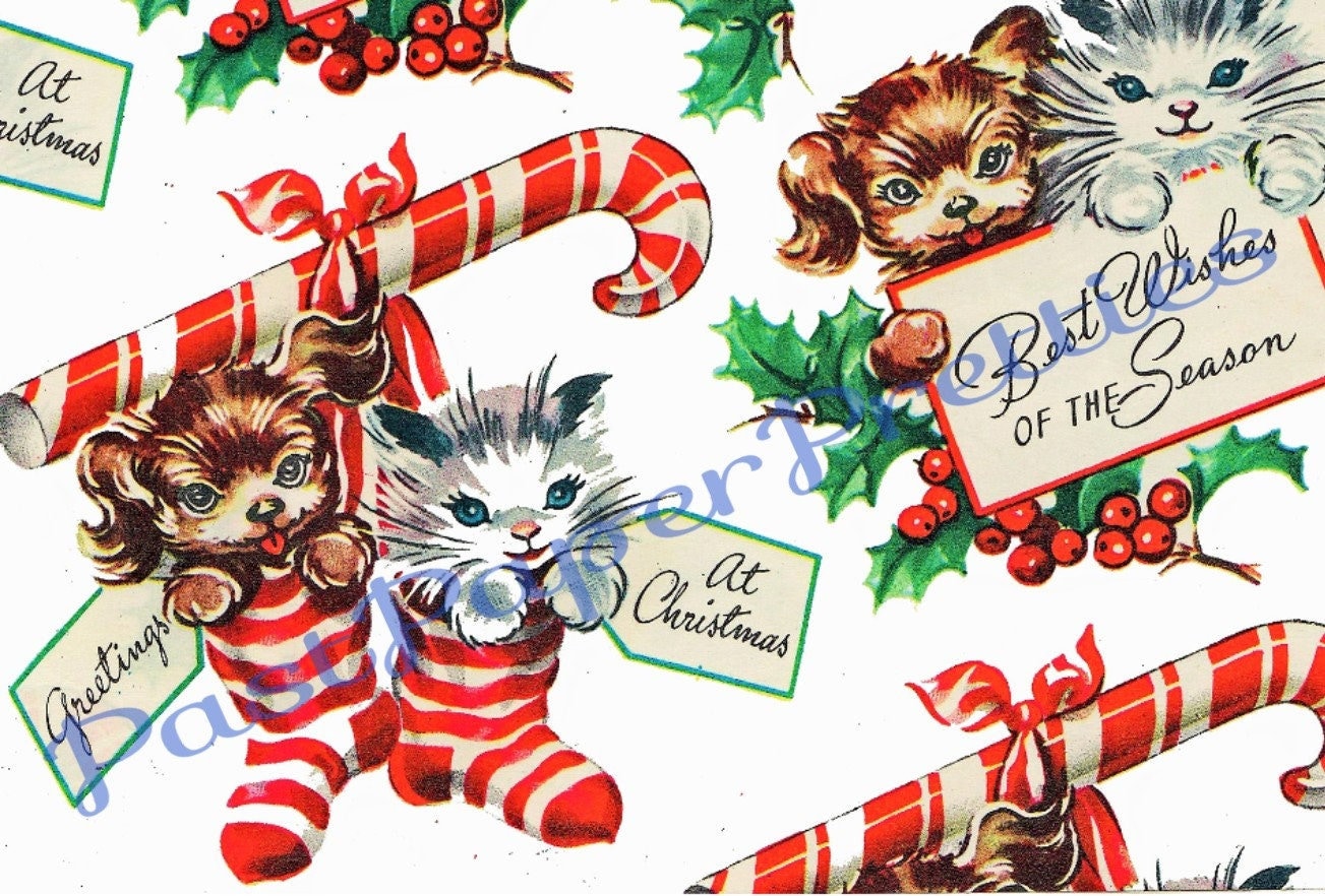 Vintage Retro Printable Gift Wrap Cute Puppies Kittens - Etsy Canada