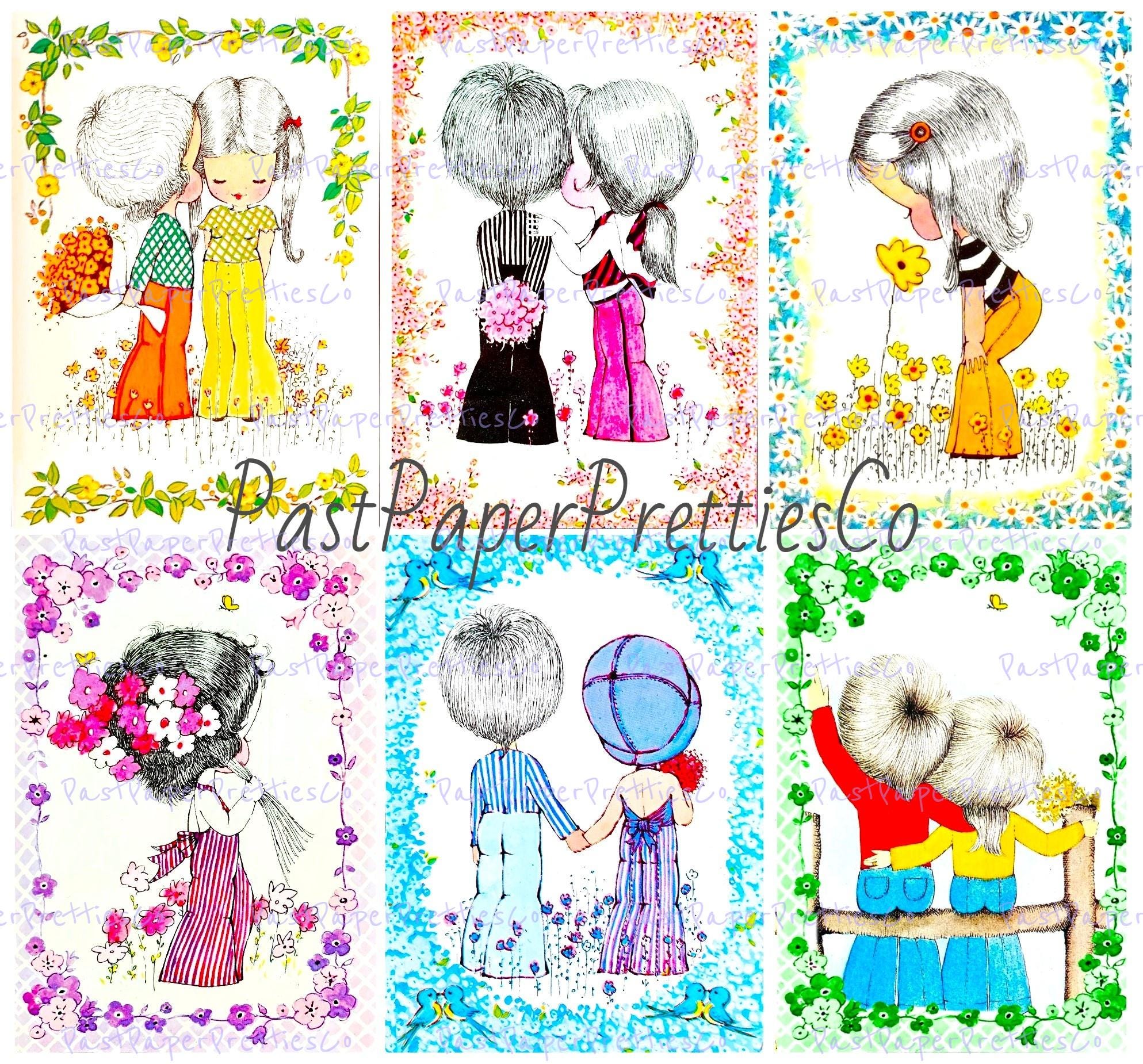 Vintage Printable Groovy Mod Couples 1970s Postcard Swap Card Images ...