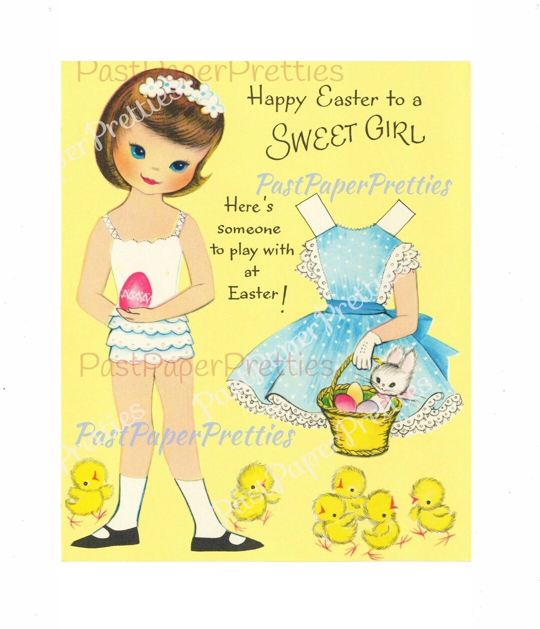 Vintage Easter Paper Doll Sweet Little Brunette Girl and Her Wardrobe ...