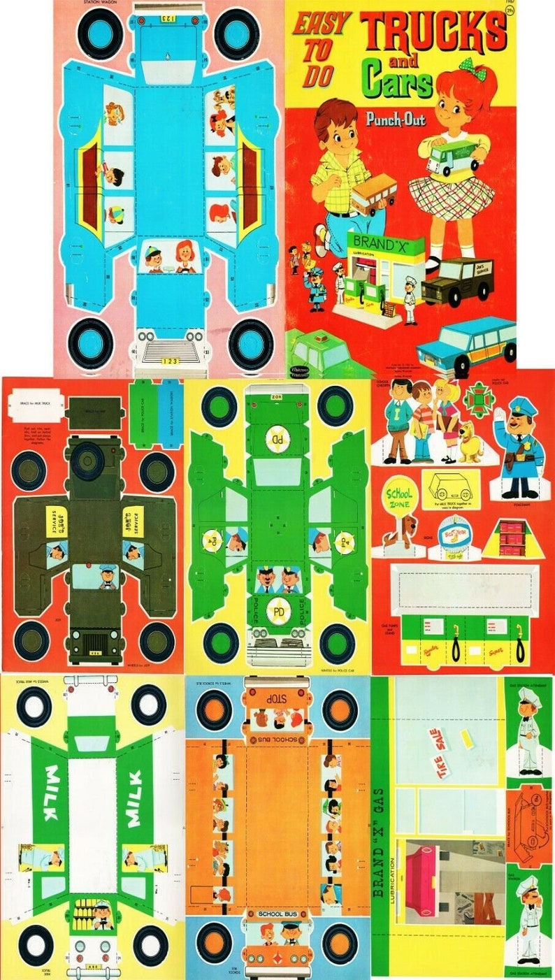 Vintage Printable Paper Trucks and Cars Punch Out Papercraft - Etsy