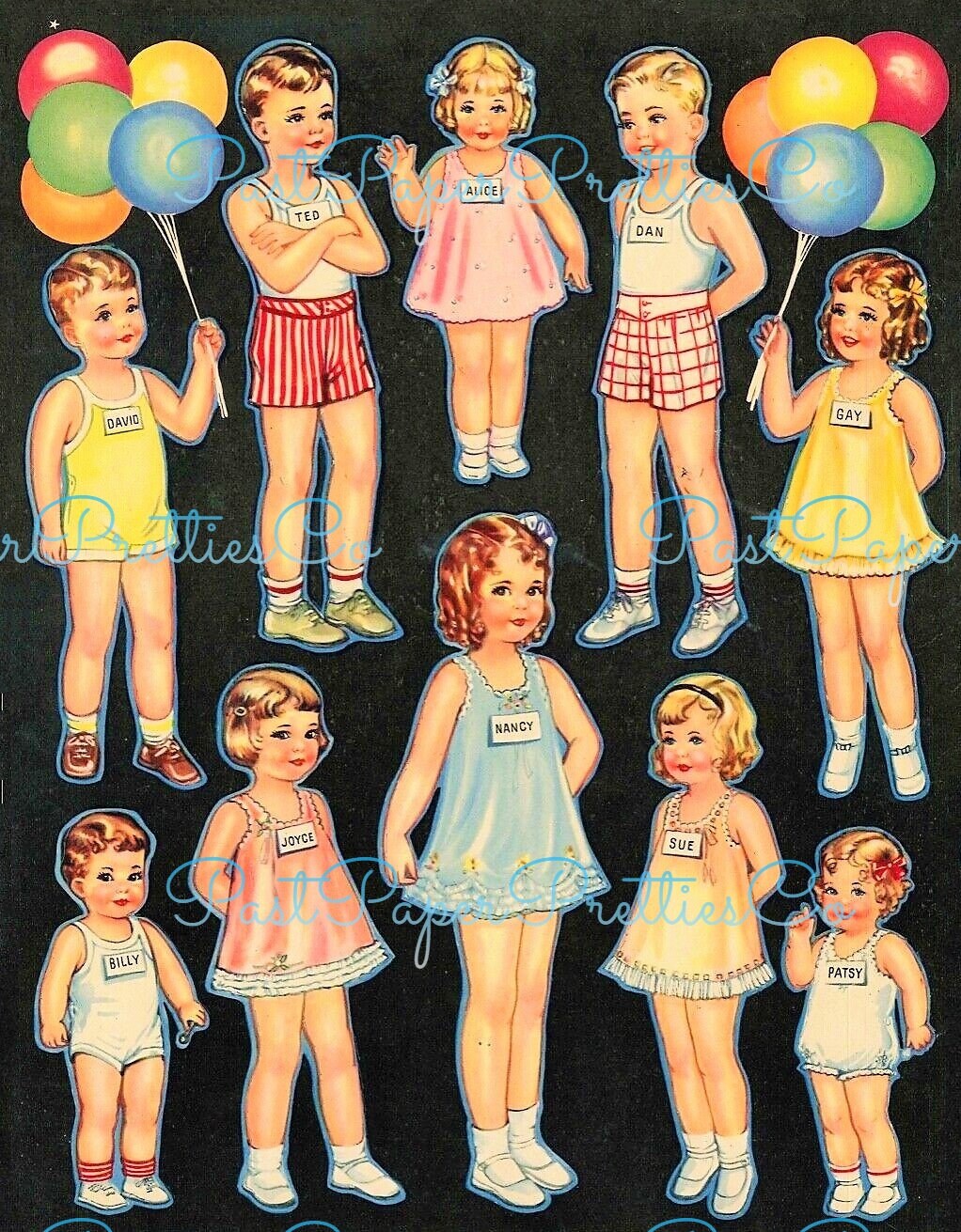 Vintage Happy Birthday Paper Dolls 17 Cute Kids C. 1940s Printable PDF ...