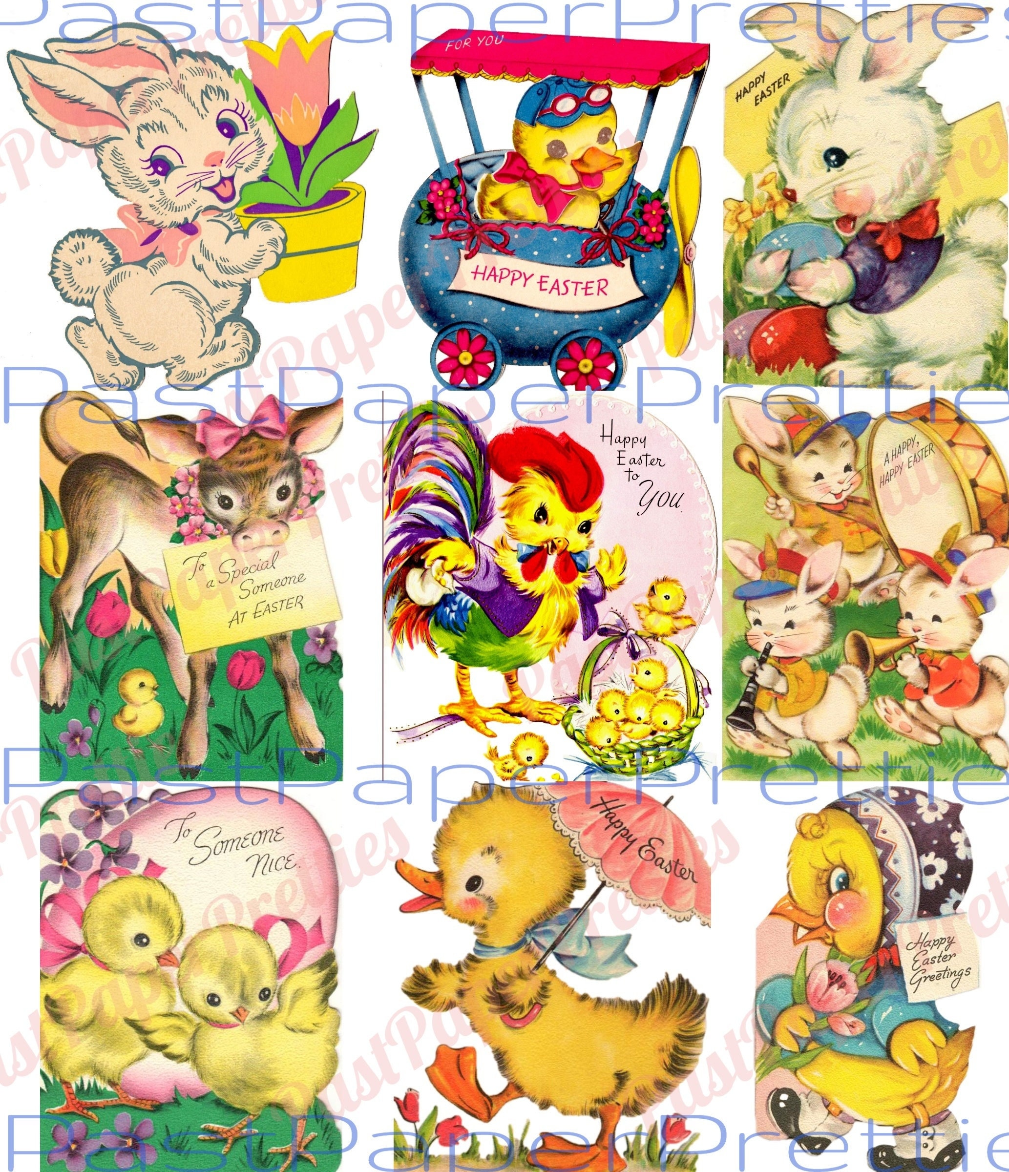 54 Vintage Printable Animal Easter Cards Cute Bunnies Lambs Chicks ...