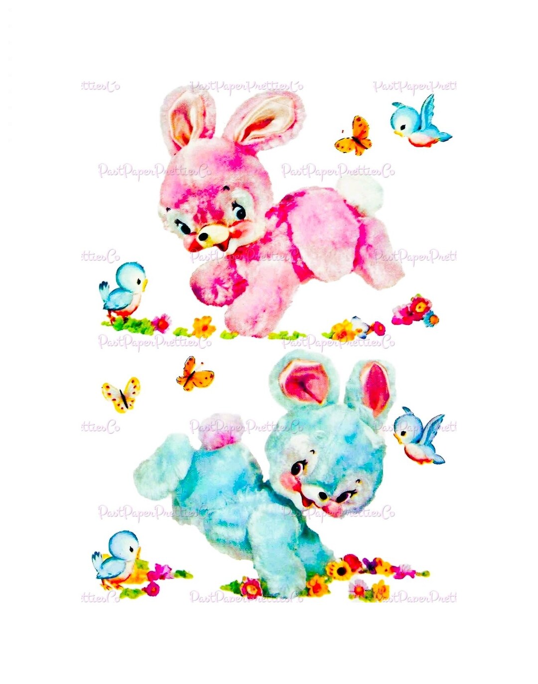 Vintage Retro Hopping Fluffy Bunnies Nursery Decal Image Printable ...