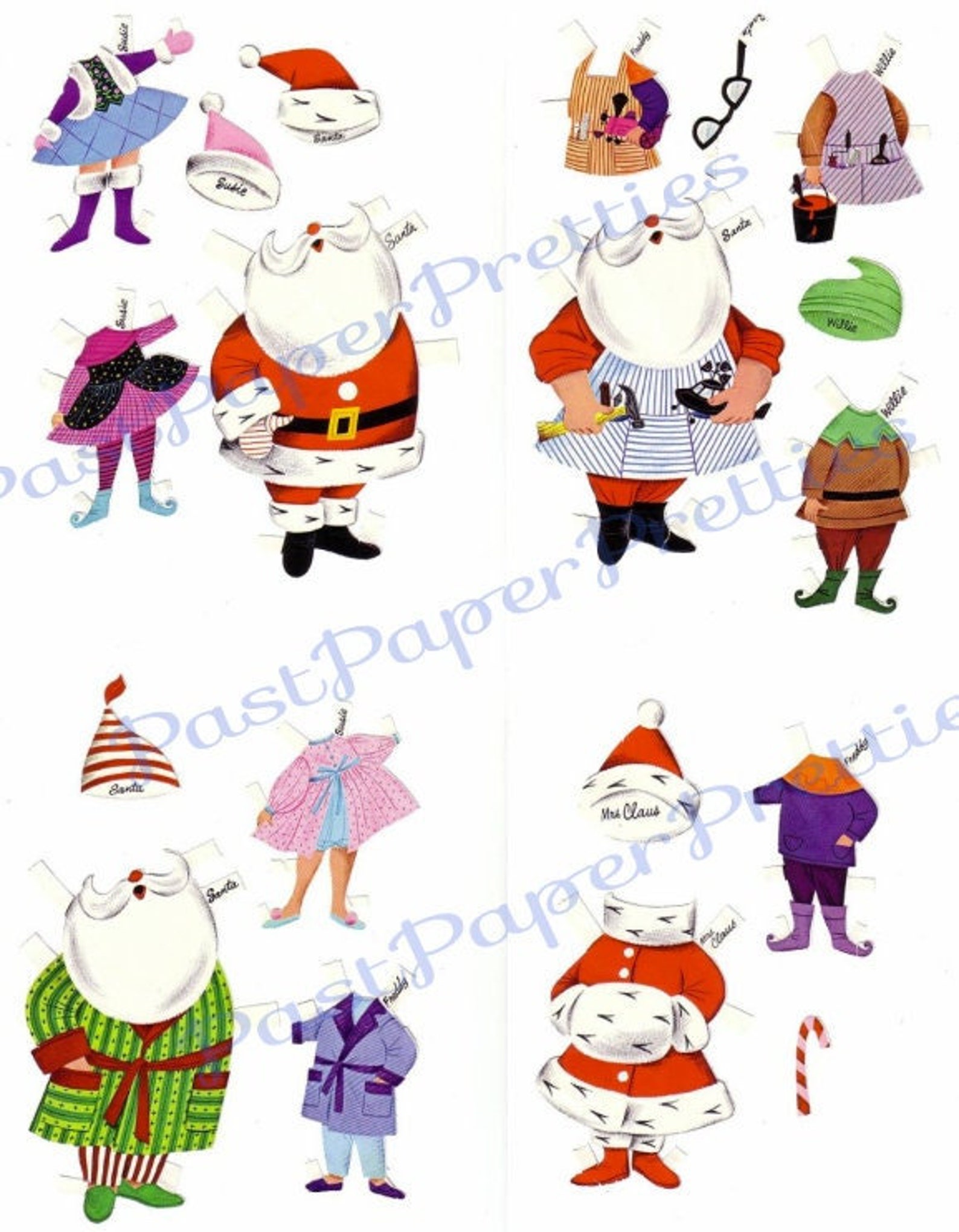Vintage Paper Dolls Dress up Santa Mrs Claus Elves Printable - Etsy