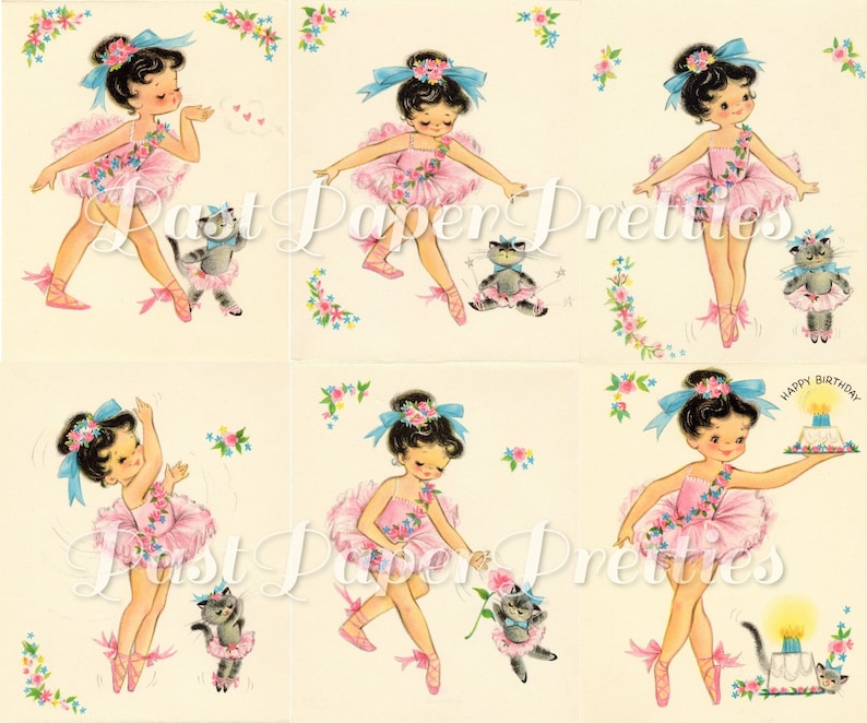 Vintage Printable Little Girl Ballerina Birthday Card Collage - Etsy