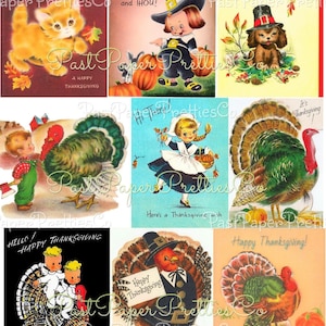 Vintage Printable Retro Thanksgiving Collage Sheets Cute Turkeys ...