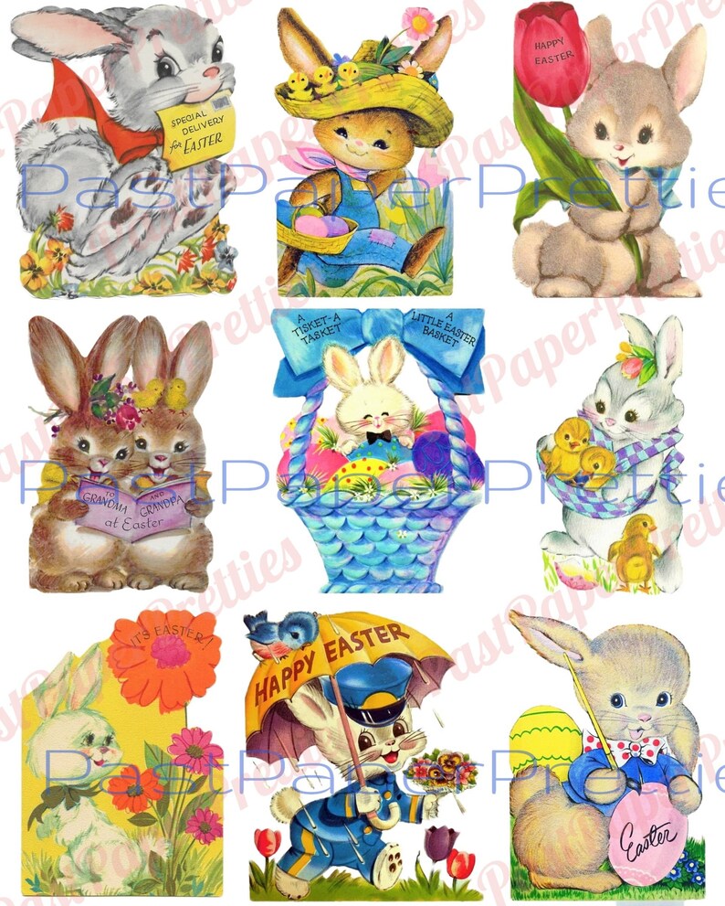 81 Vintage Easter Bunny Card Images Bunches of Bunnies Collage - Etsy ...