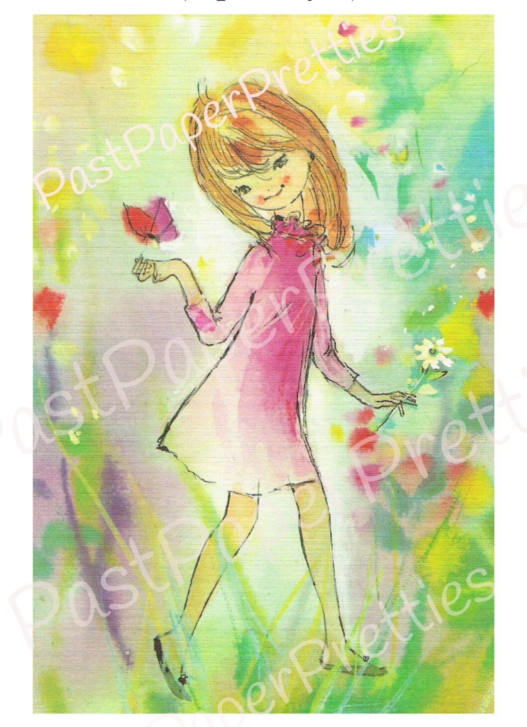 Vintage Printable Cute Retro 70s Flowery Nature Girls Postcard Images ...