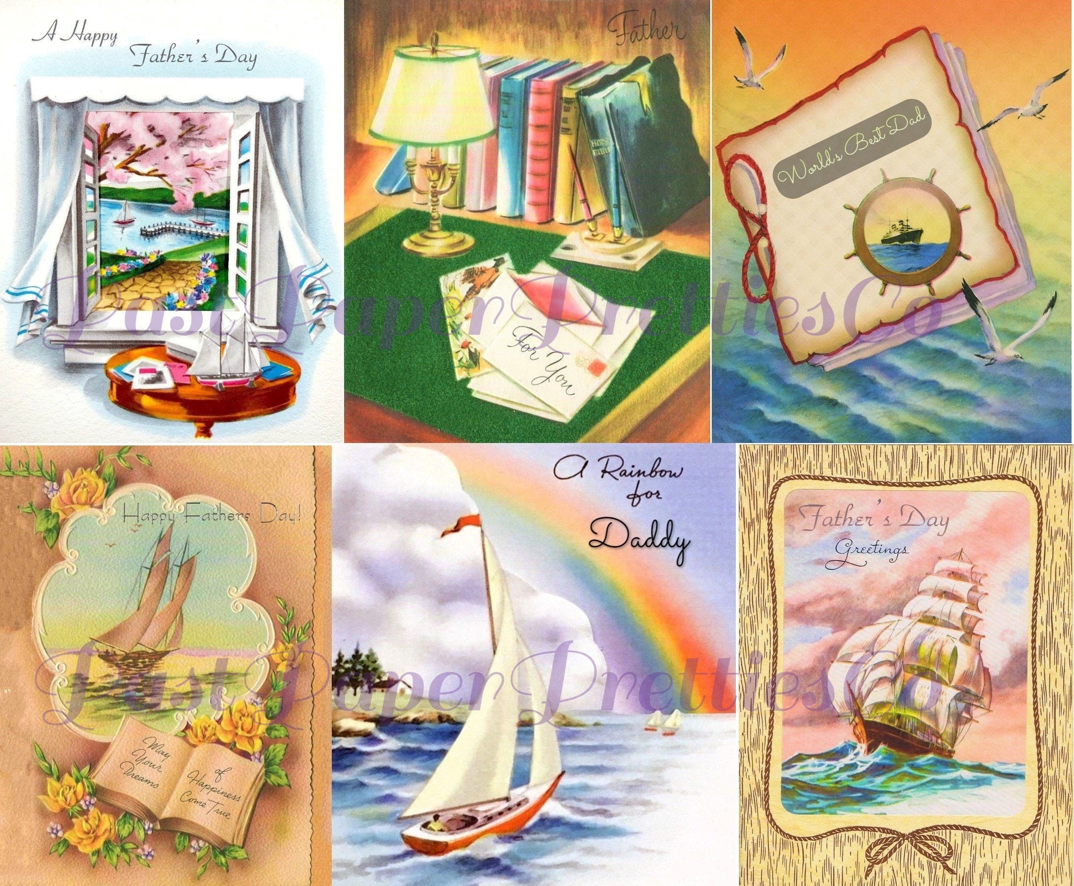 Vintage Printable Happy Fathers Day Card Images Nautical - Etsy