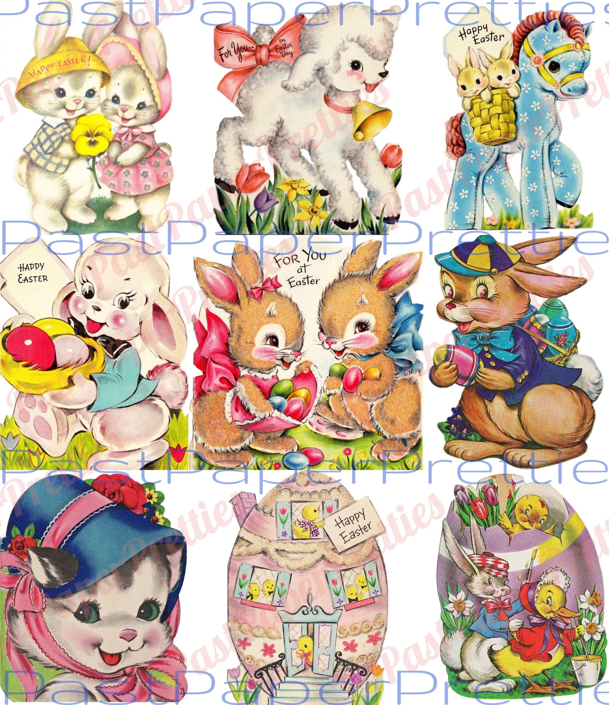 54 Vintage Printable Animal Easter Cards Cute Zoo Farm Bunnies - Etsy