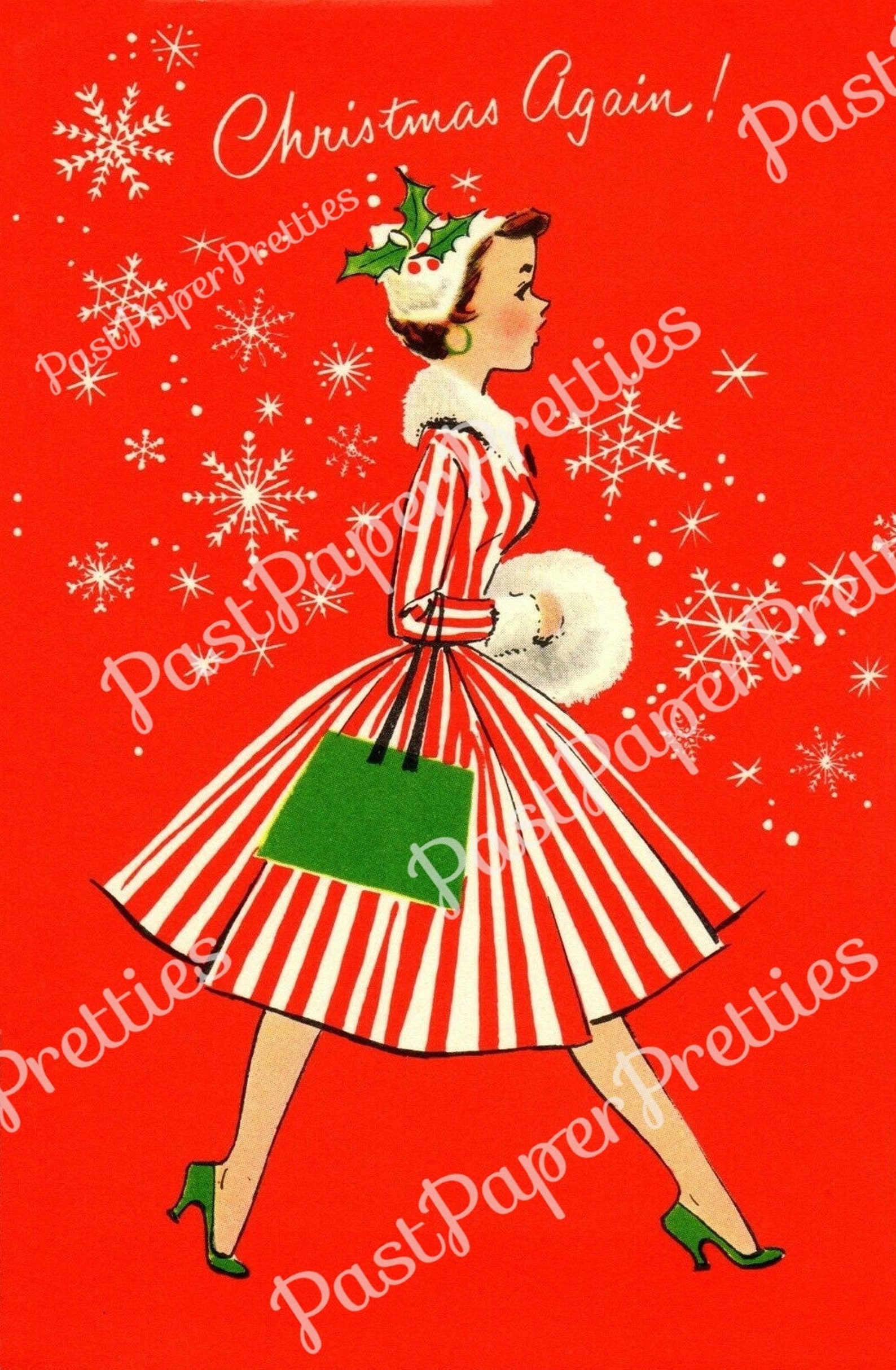 Vintage Printable Pretty Miss Peppermint Ladies Christmas Card - Etsy UK