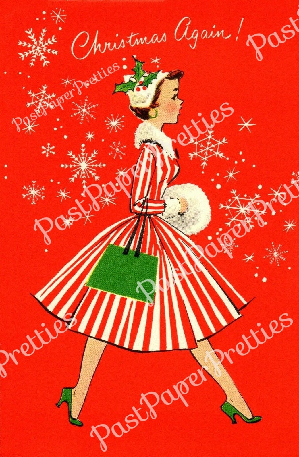 Vintage Printable Pretty Miss Peppermint Ladies Christmas Card - Etsy