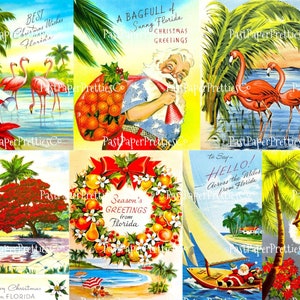 Vintage Printable Florida Christmas Card Images Tropical Holiday Santa ...