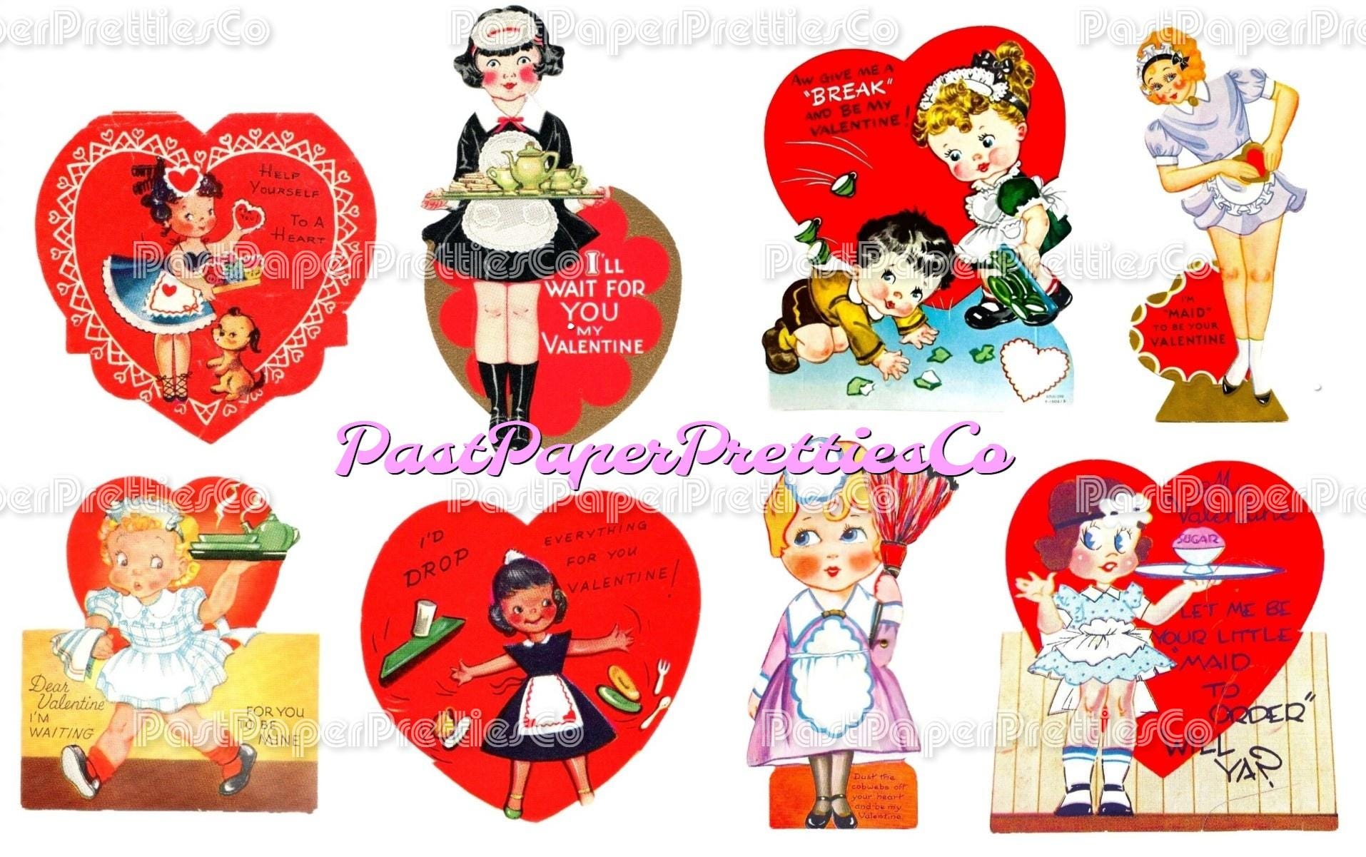 Vintage Printable Valentines Day Cards Cute Merry Maids Themed Collage ...