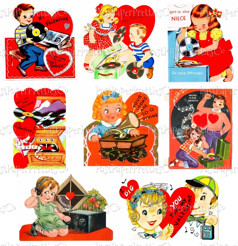 Vintage Printable Valentines Retro Record Player Radio Music Themed ...