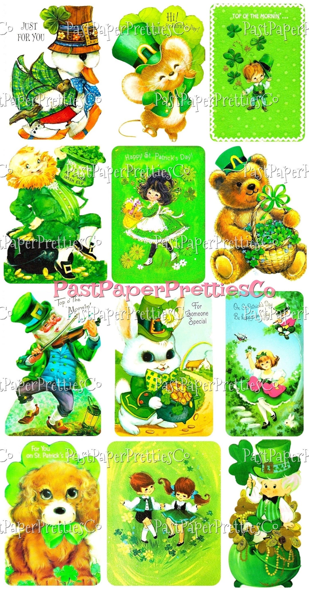 12 Vintage Retro 80s St Patricks Day Card Images All Eighties Children Animals Leprechauns ...