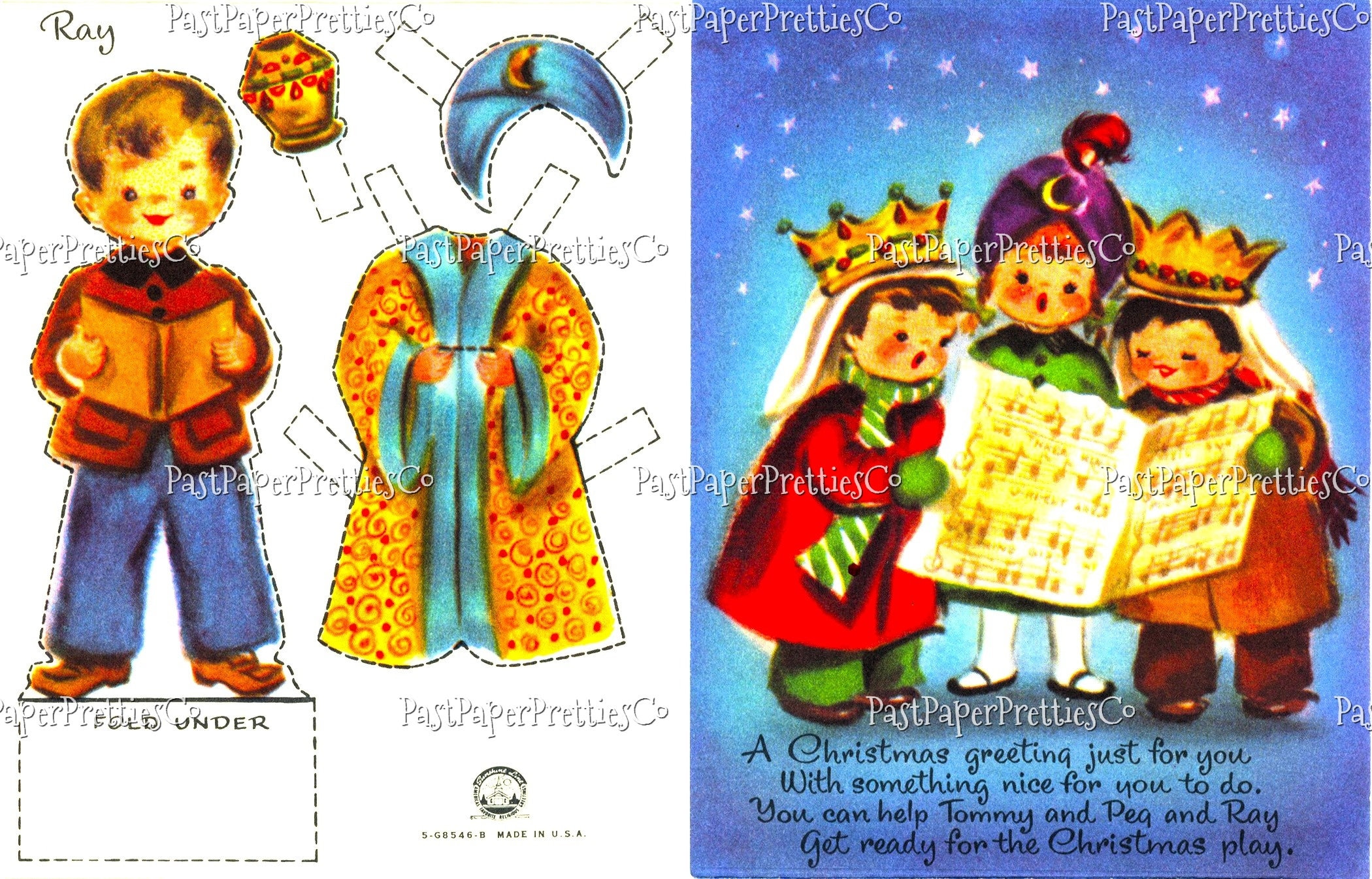 Vintage Christmas Paper Dolls School Children Nativity Christmas Play ...