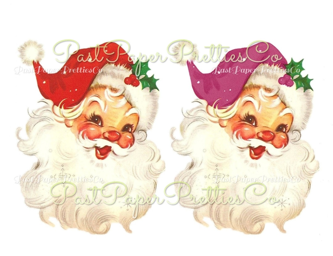 Vintage Christmas Printable Retro Jolly Smiling Santa Claus Face Red ...