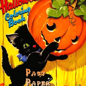 Vintage Halloween Coloring Book MCM 1954 Black Cat Pumpkin Cover ...