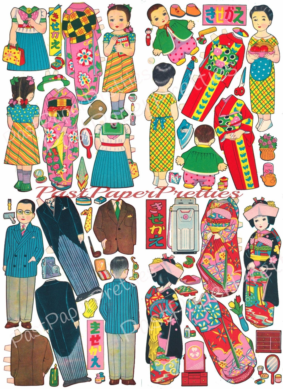 Vintage Printable Japanese Paper Dolls Cute Children Families Collage ...
