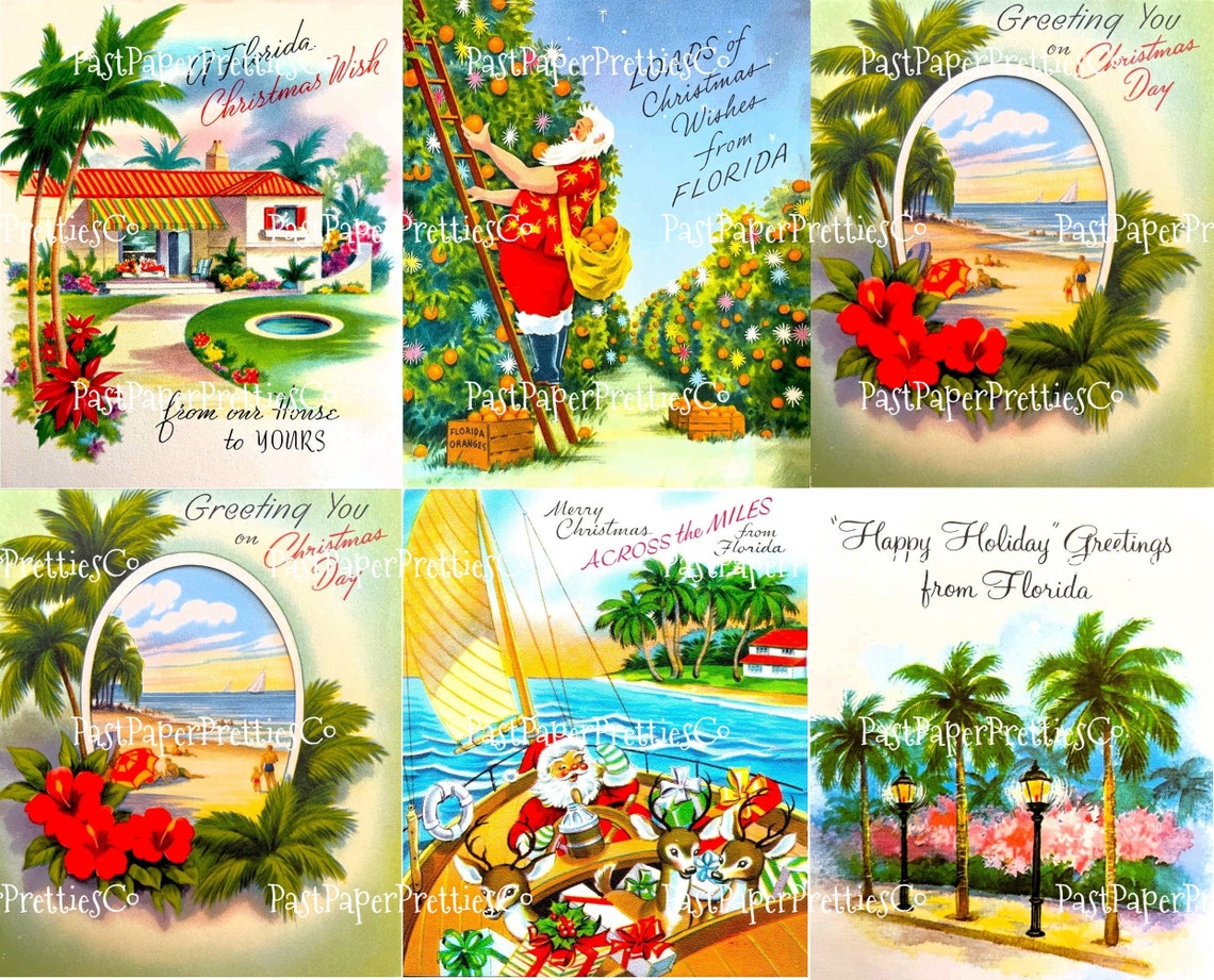 Vintage Printable Florida Christmas Card Images Tropical Holiday Santa ...