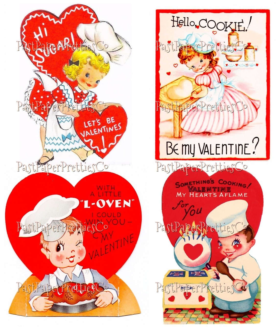 48 Vintage Cooking Valentines Day Cards Cute Chefs Bakers Baking ...