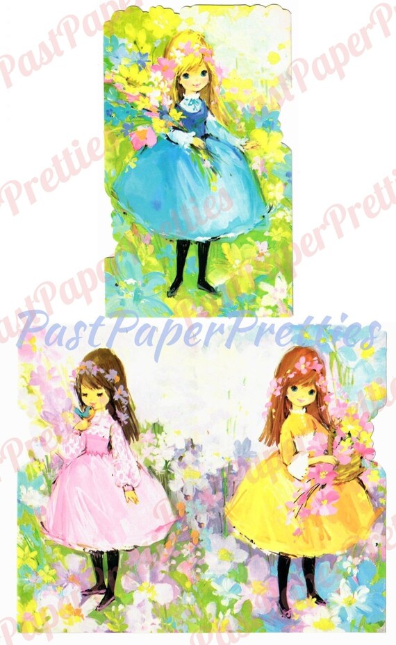 Vintage Printable Pretty Young Mod Girls Springtime Flowers - Etsy