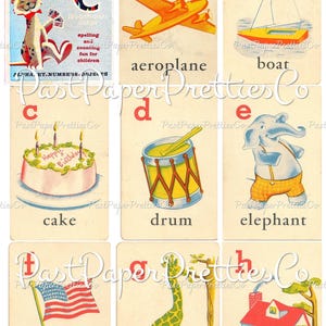 Vintage Printable ABC Flash Cards Illustrated 123 Alphabet Letters ...