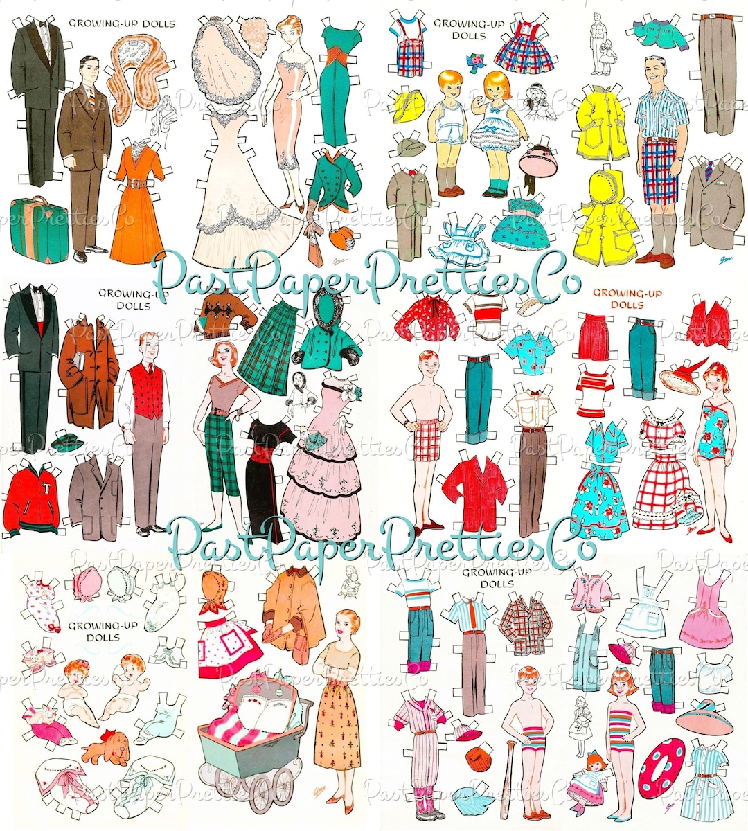 Vintage MCM Family Paper Doll Sets Retro Growing-up Dolls Printable PDF ...