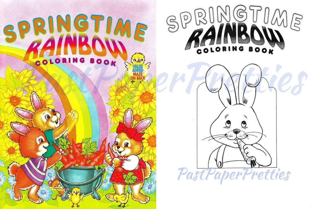 Vintage Printable Springtime Rainbow Easter Bunny Coloring Book 1980s ...