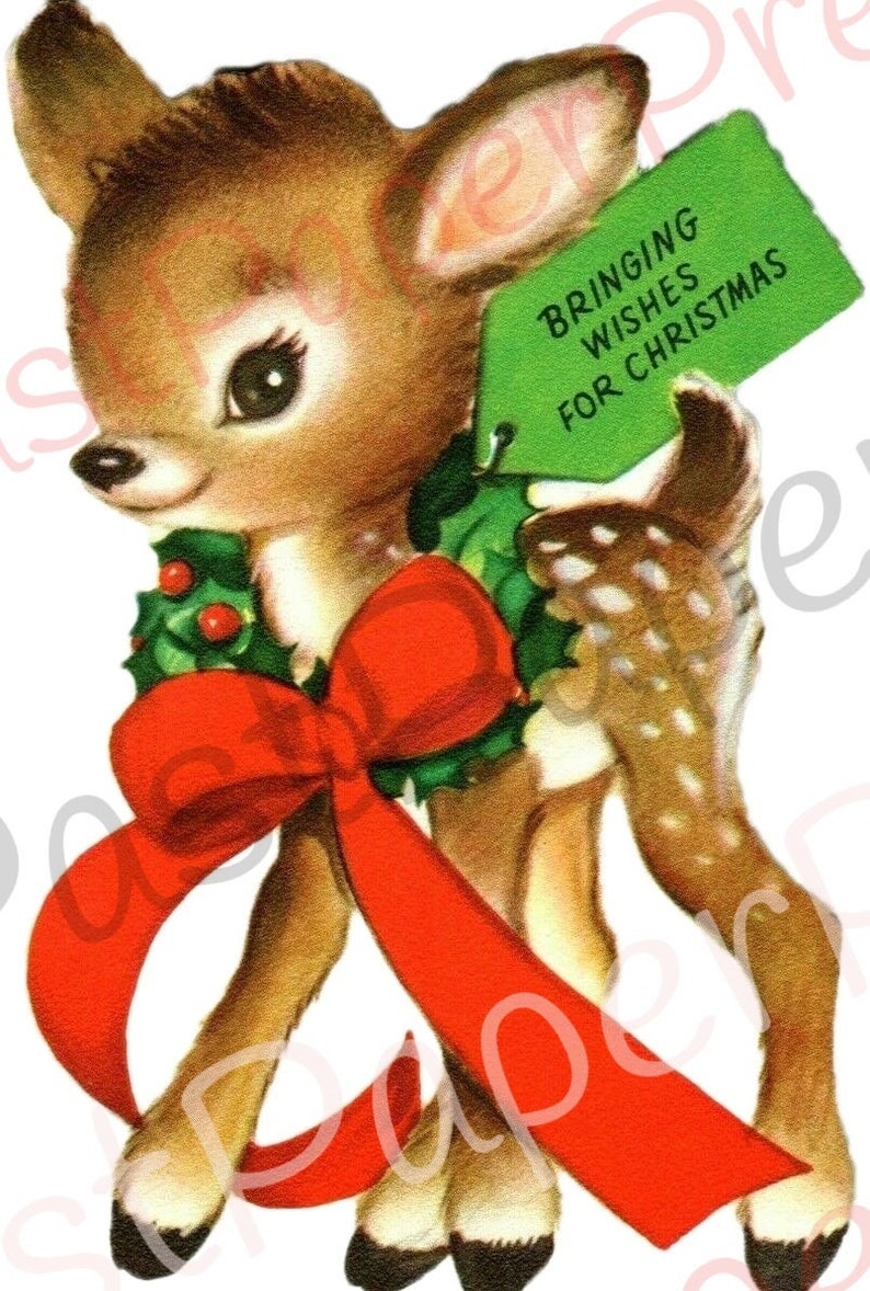 Vintage Printable Christmas Retro Reindeer Collage Sheet & - Etsy