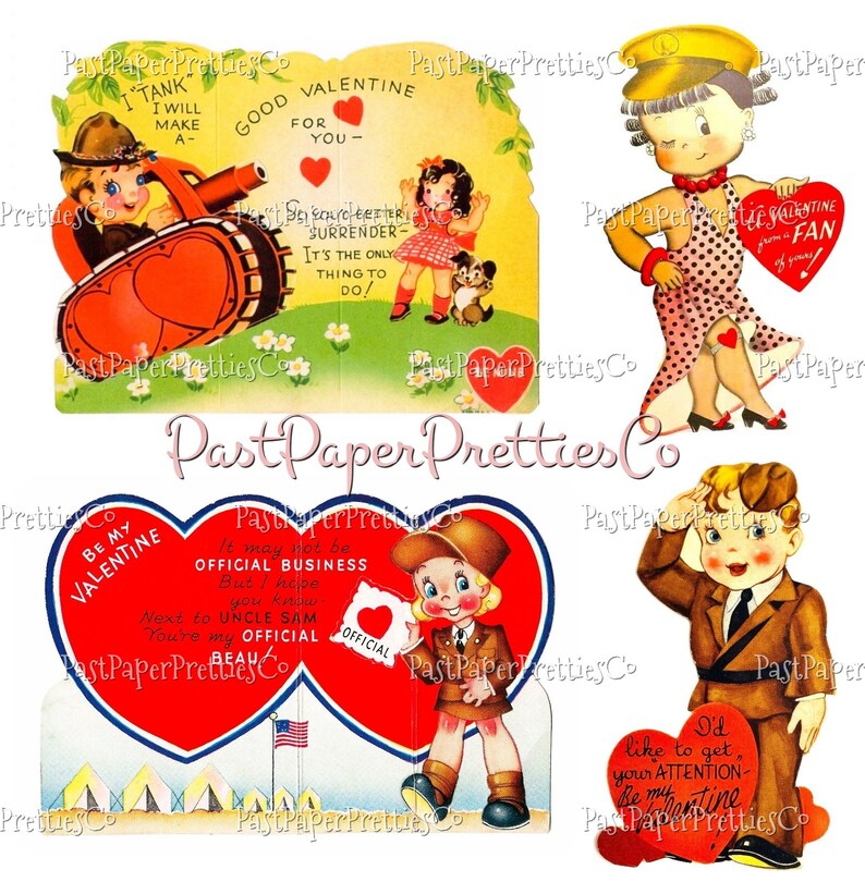 32 Vintage Printable Valentines Day Military Themed Collage Sheets PDF ...